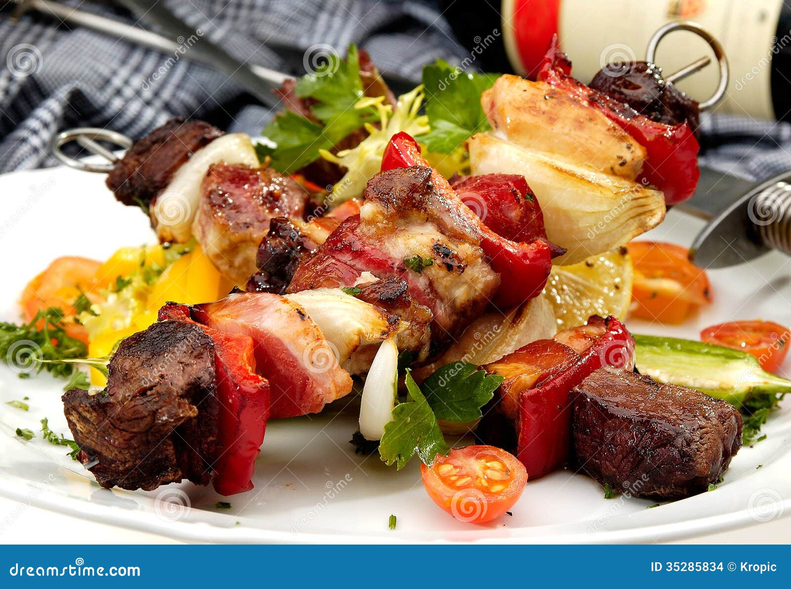 Grilled meat on a spit stock photo. Image of pork, dinner - 35285834