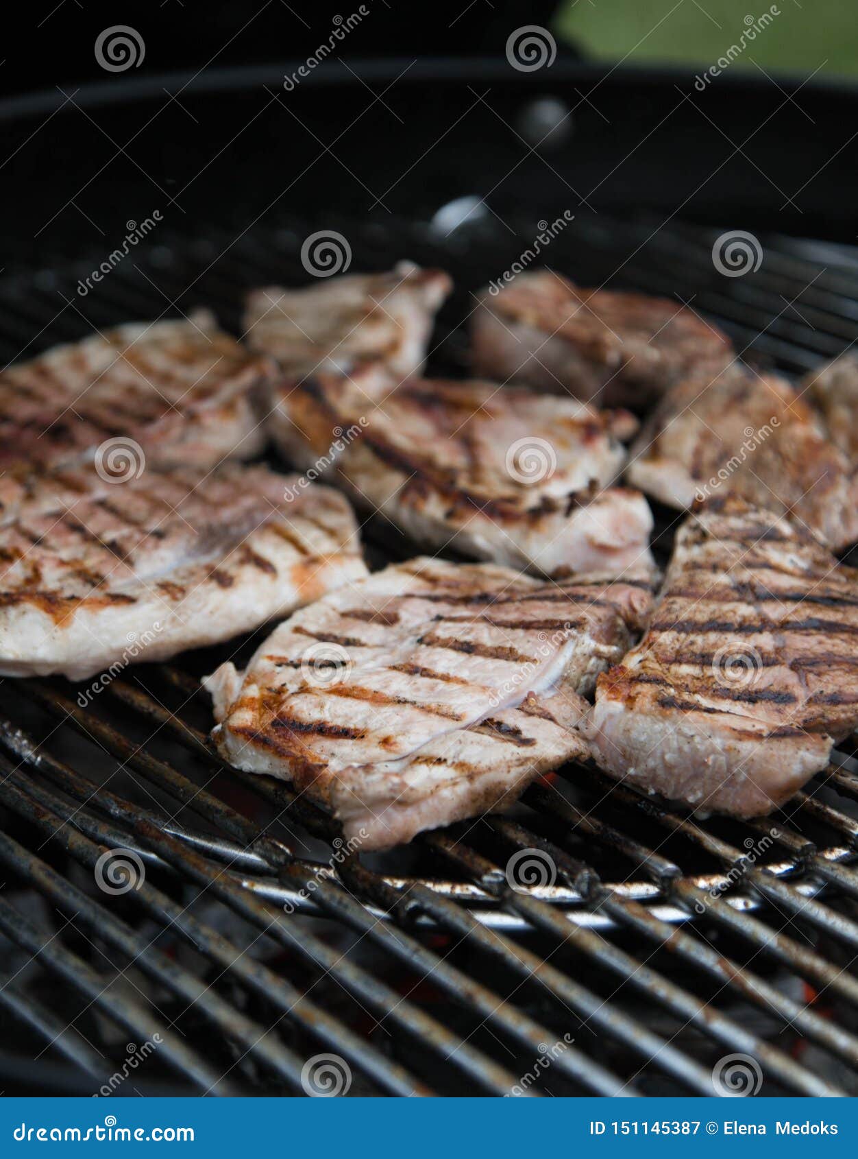 Grilled Meat Steak, Marinated Pieces of Meat are Grilled on the Grill ...