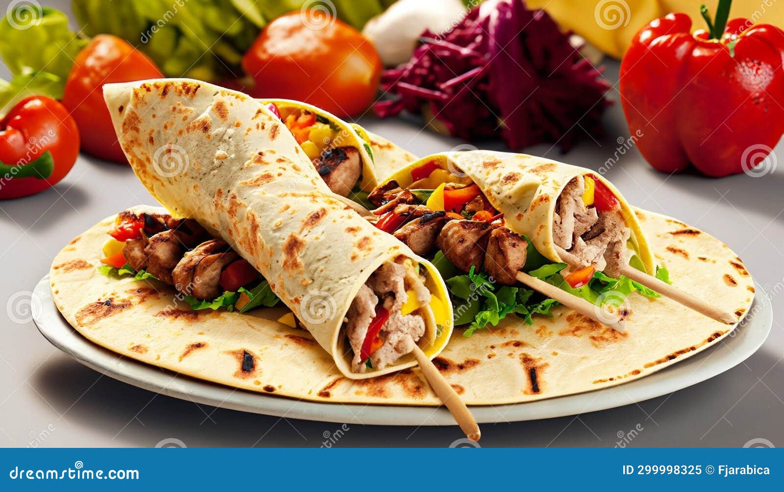 Grilled Meat on a Stick in Arabic Bread Stock Illustration ...