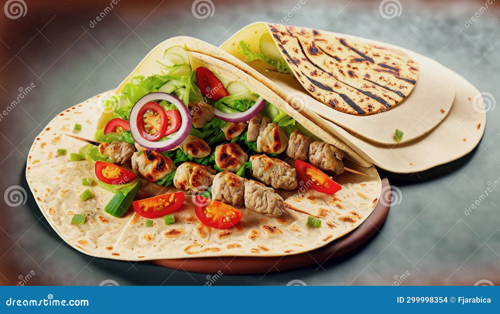 Grilled Meat on a Stick in Arabic Bread Stock Illustration ...