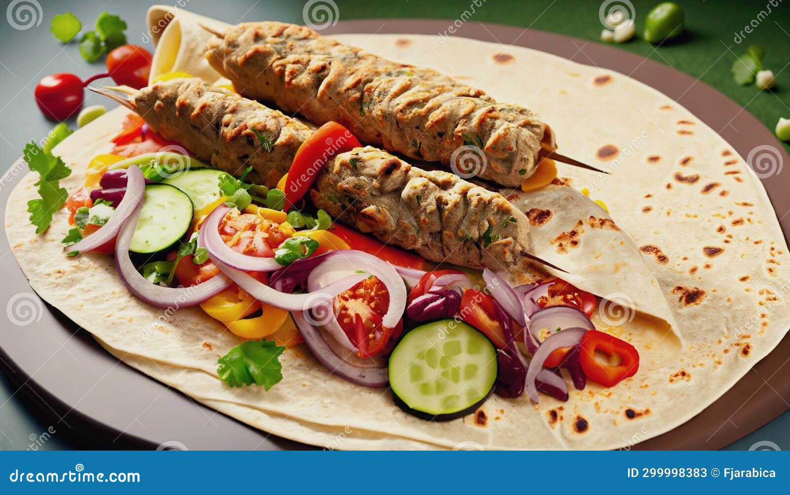 Grilled Meat on a Stick in Arabic Bread Stock Illustration ...