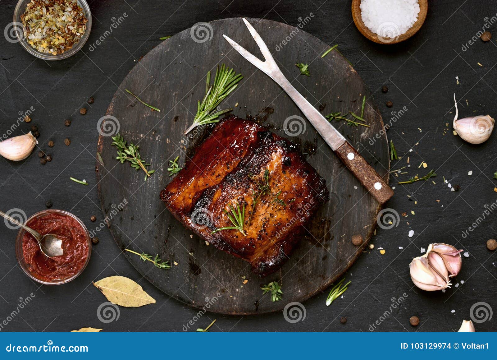Grilled meat, top view stock photo. Image of baked, beefsteak - 103129974