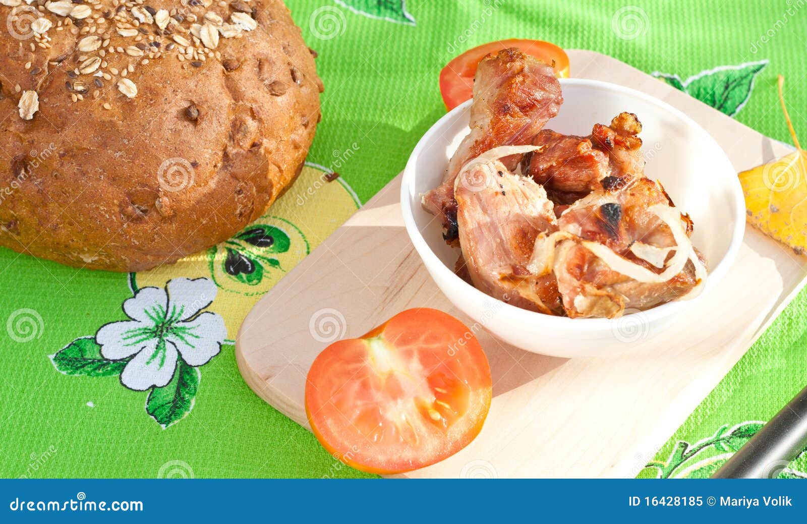 Grilled Meat with Vegetables and Bread Stock Image - Image of garden ...