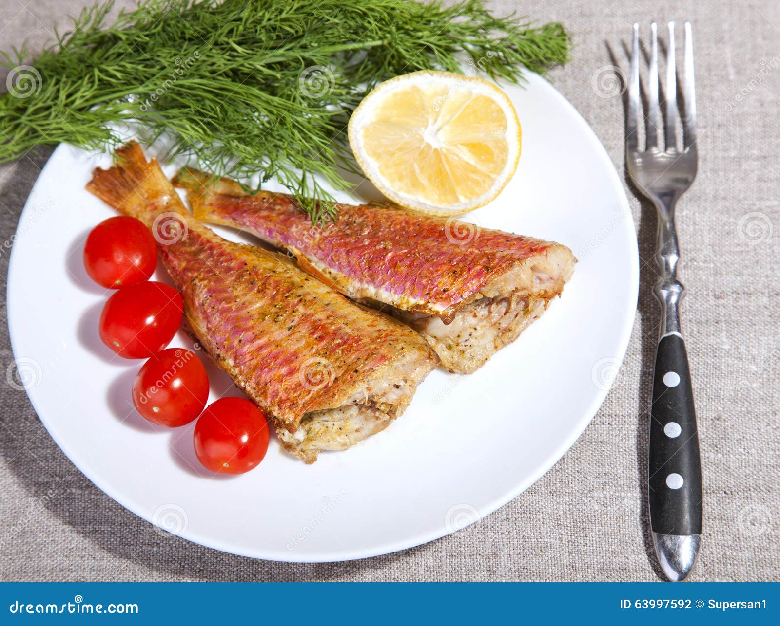Grilled Mediterranean Red Mullet Fish Stock Photo - Image of fish ...