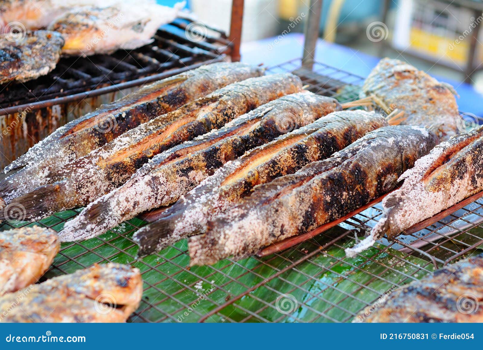 Grilled Mudfish on Stainless Steel Mesh Stock Image - Image of dinner ...