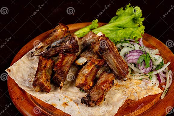 Grilled Mutton ribs stock image. Image of black, background - 129144209
