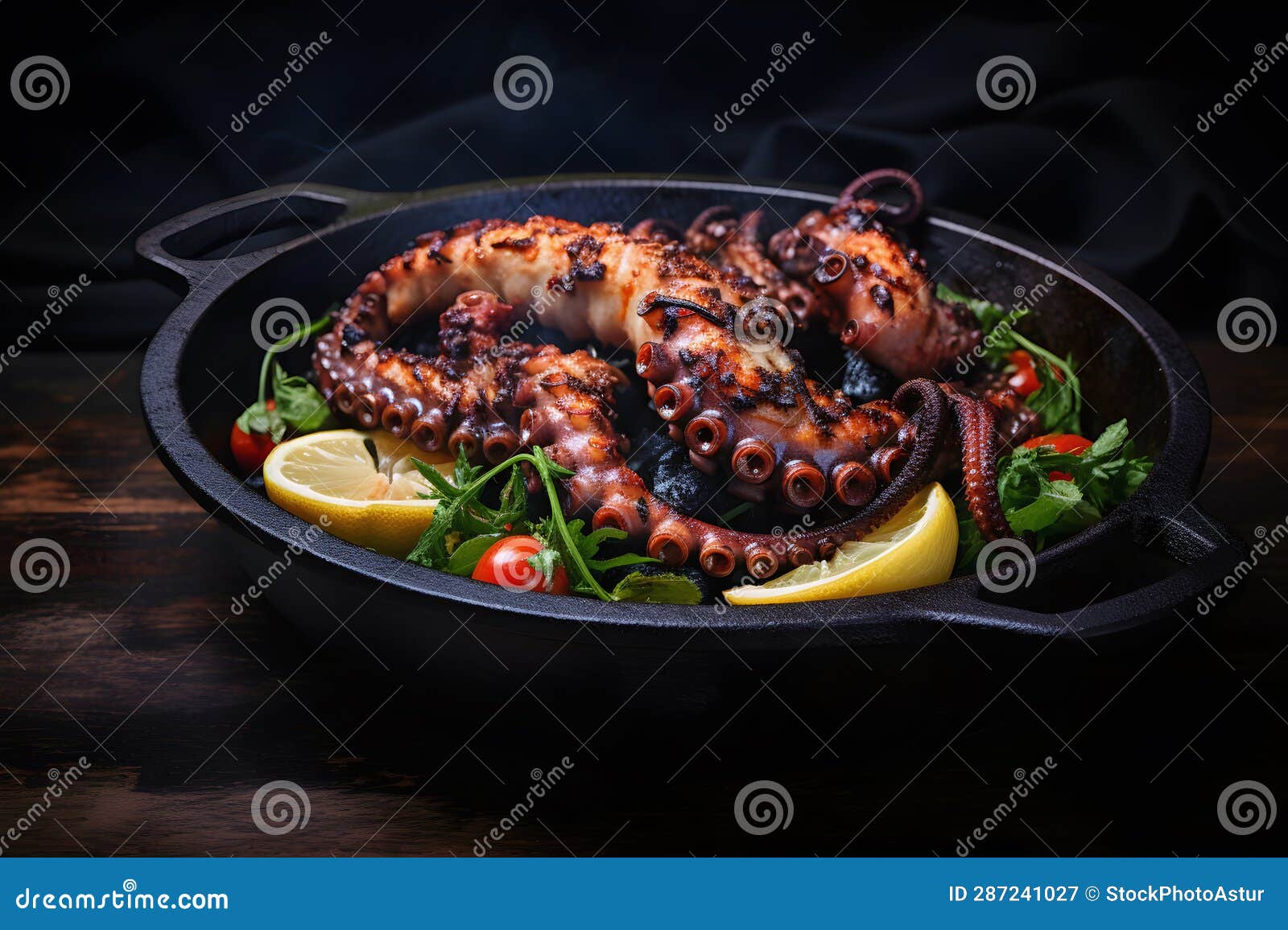 Grilled Octopus in Cast Iron Grill Pan Stock Illustration ...
