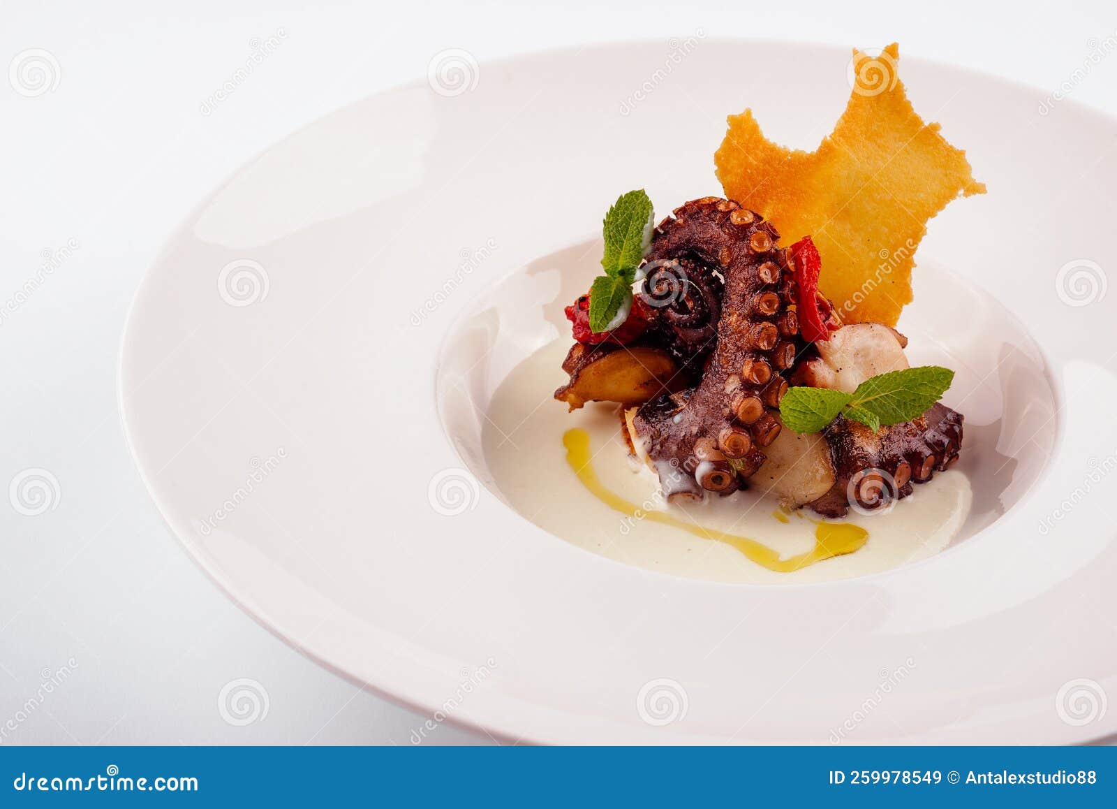 Grilled octopus on plate stock image. Image of juice - 259978549