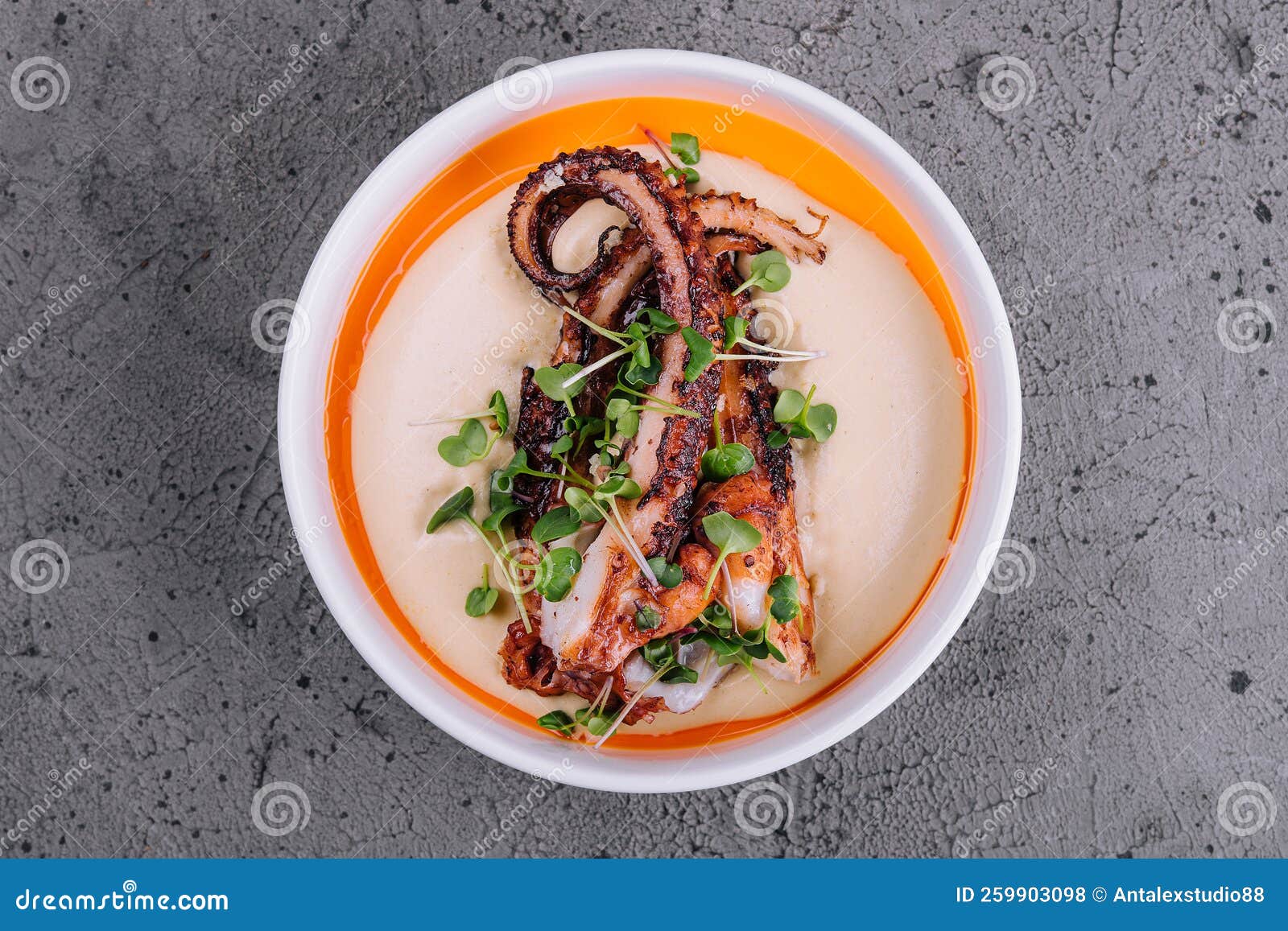 Grilled Octopus with Potato Cream Soup Stock Photo - Image of antipasti ...
