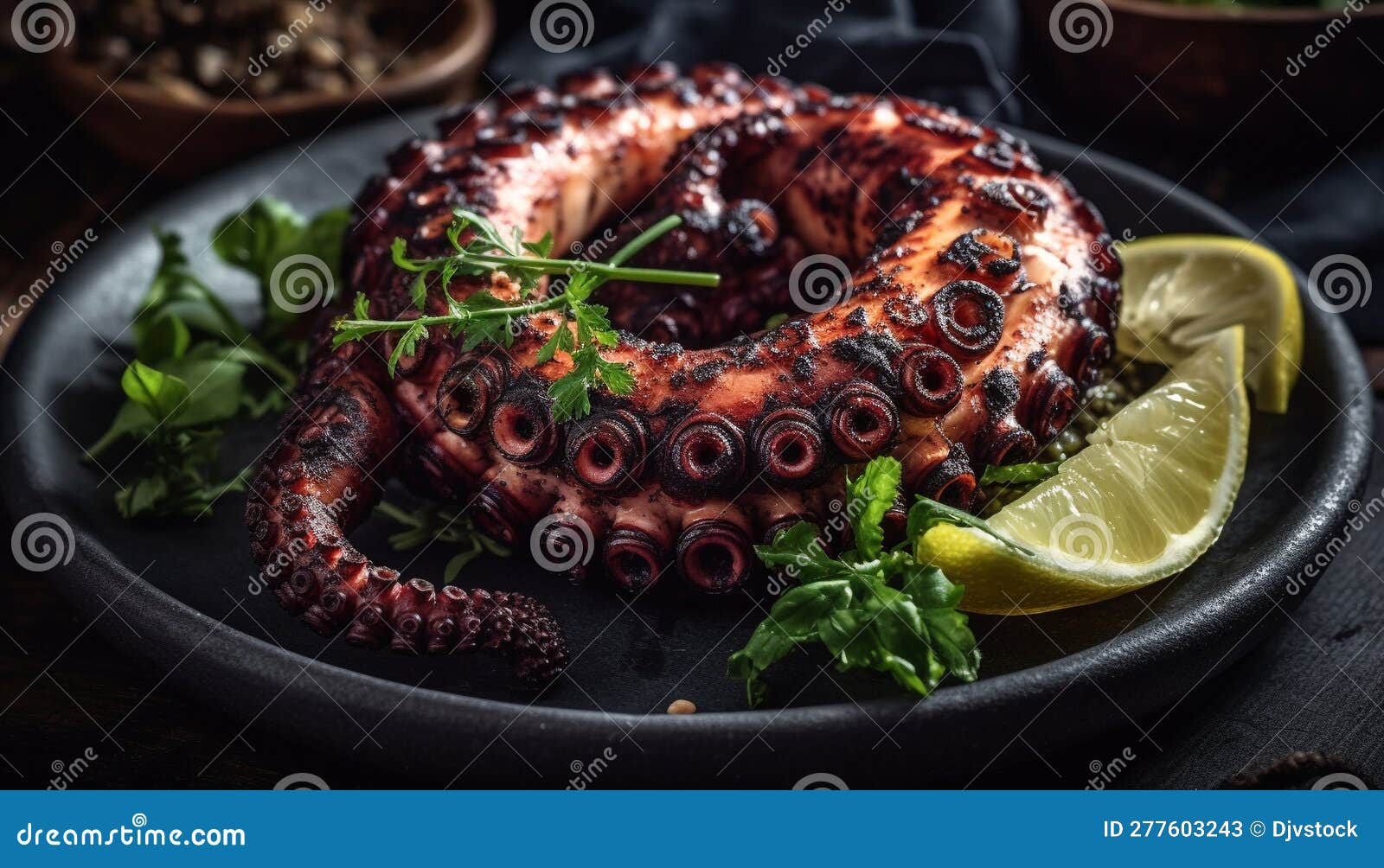Grilled Octopus and Seafood Plate, a Gourmet Meal Freshness Generated ...