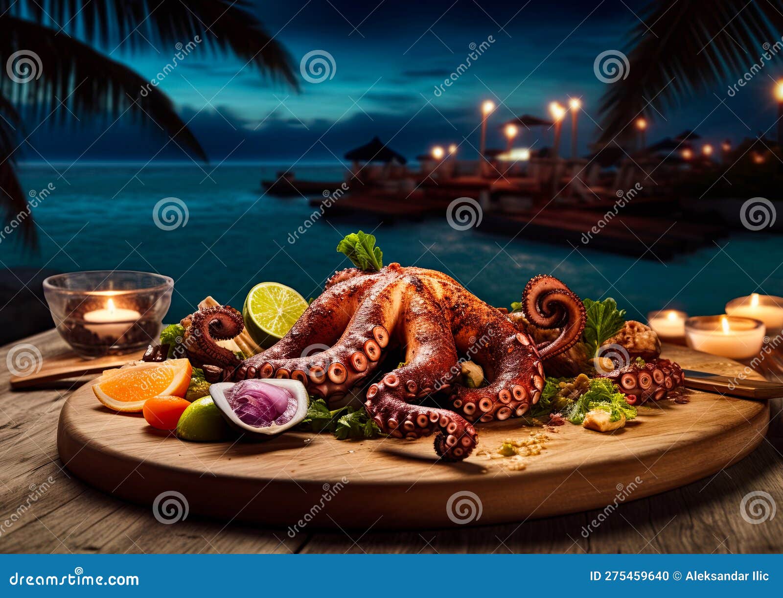 Grilled Octopus Served in the Restaurant for Dinner at Tropical Island ...