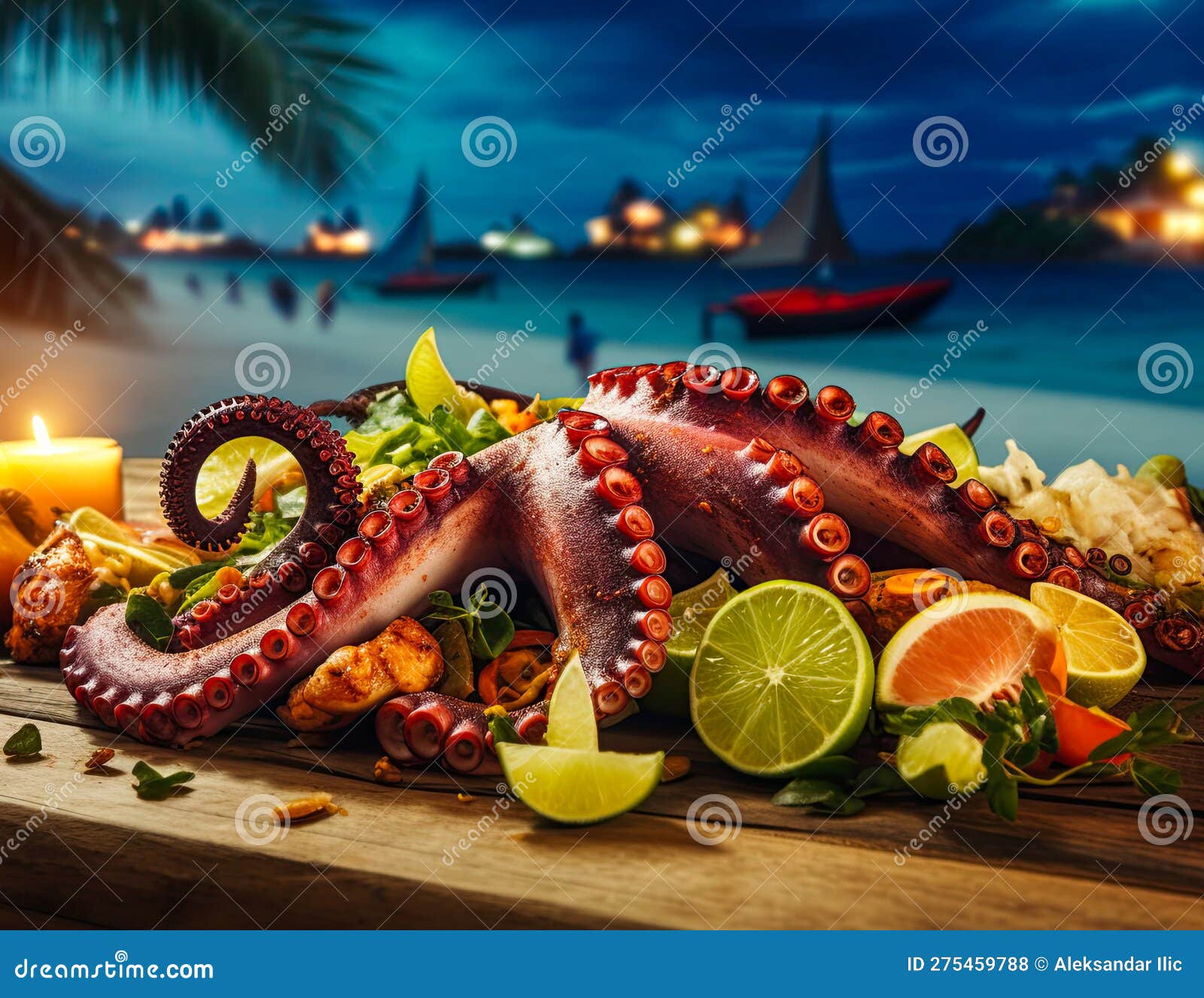 Grilled Octopus Served in the Restaurant for Dinner at Tropical Island ...