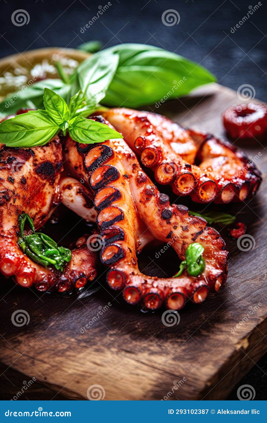 Grilled Octopus Served on the Wooden Board. Ai Generative Stock Image ...