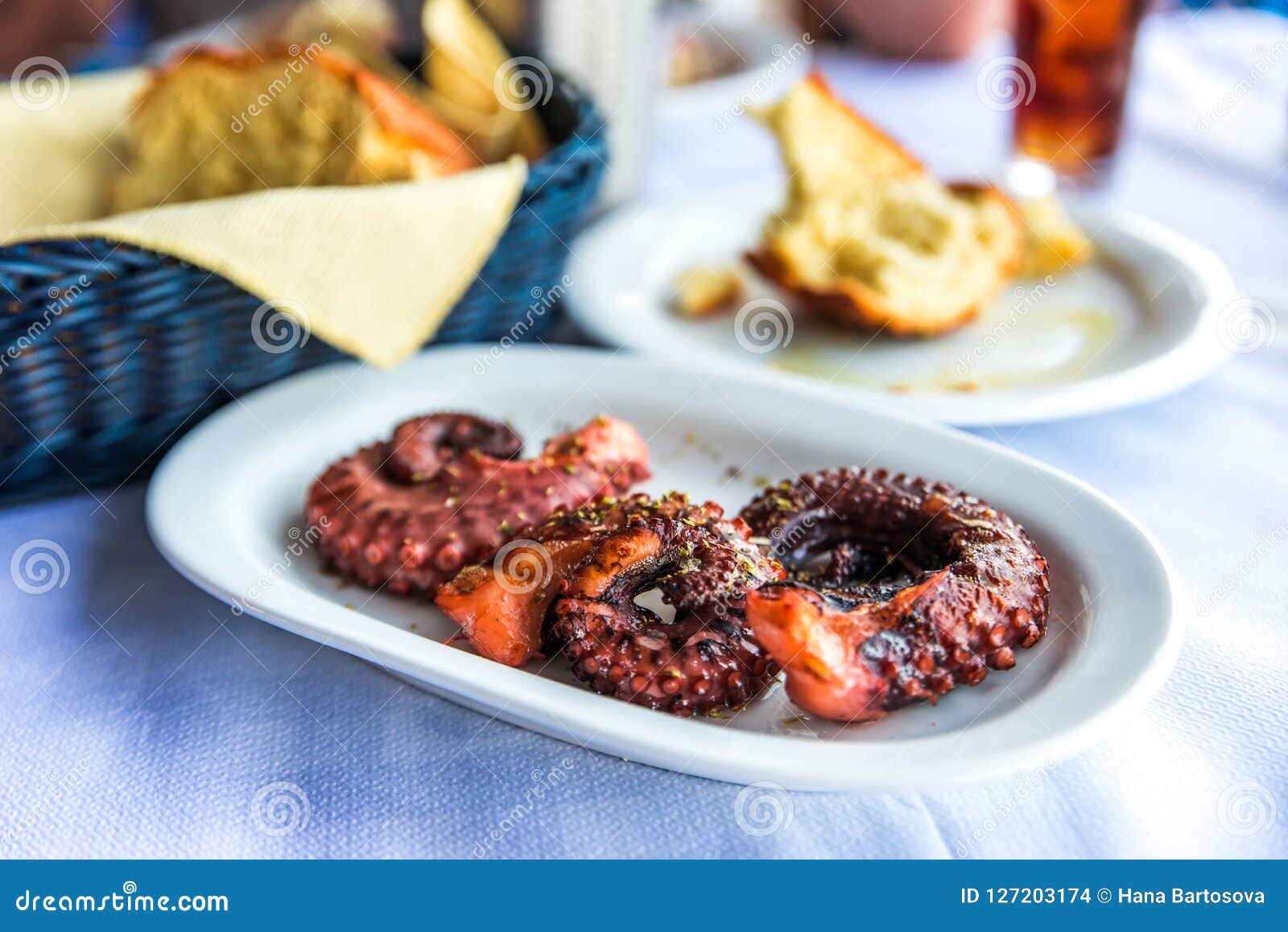 Grilled Octopus Tentacle, Bread,. Stock Photo - Image of fresh, meal ...