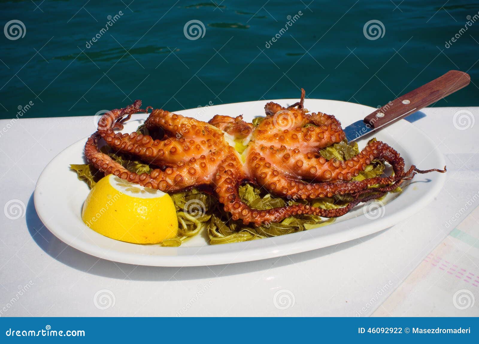 Grilled octopus stock photo. Image of terrace, leaves - 46092922