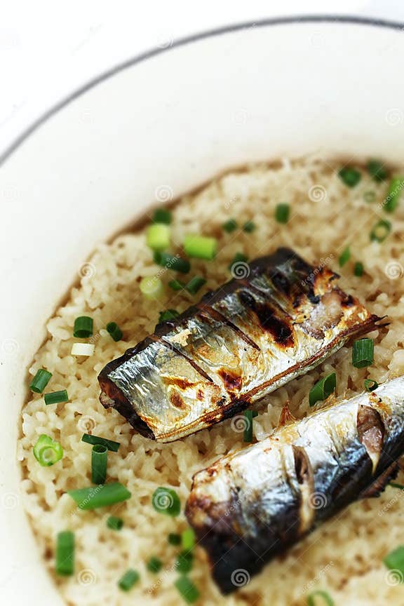 Grilled Pacific Saury in Half on Plate Stock Photo - Image of pacific ...