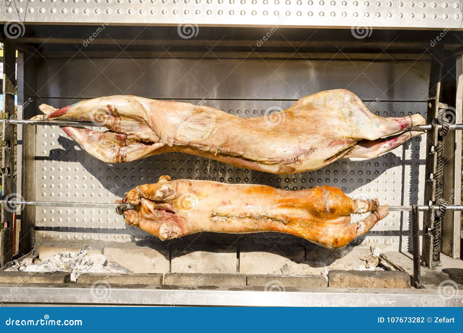 Grilled pig and lamb stock photo. Image of butcher, dinner - 107673282