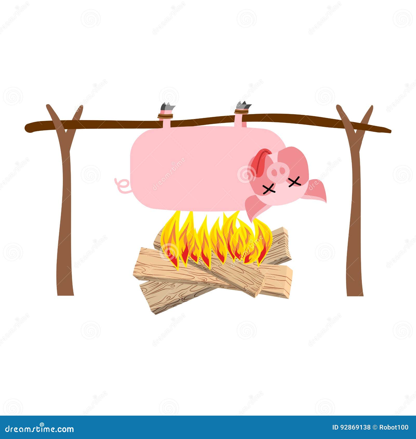 Grilled Pig Meat on Spit. Roasting Pork Stock Vector - Illustration of ...