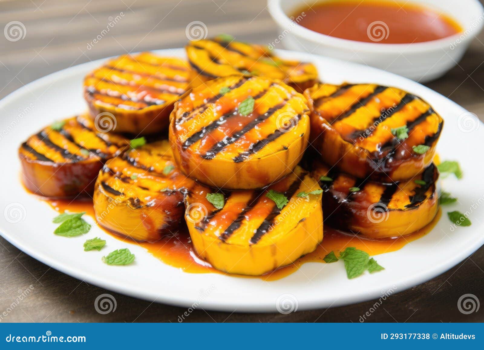 Grilled Plantain Halves with a Mango Bbq Glaze Stock Illustration ...