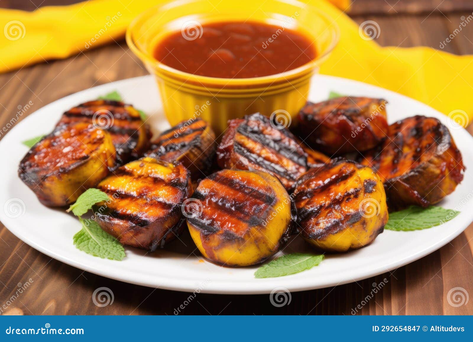 Grilled Plantains with a Dollop of Mango Bbq Sauce Stock Image - Image ...