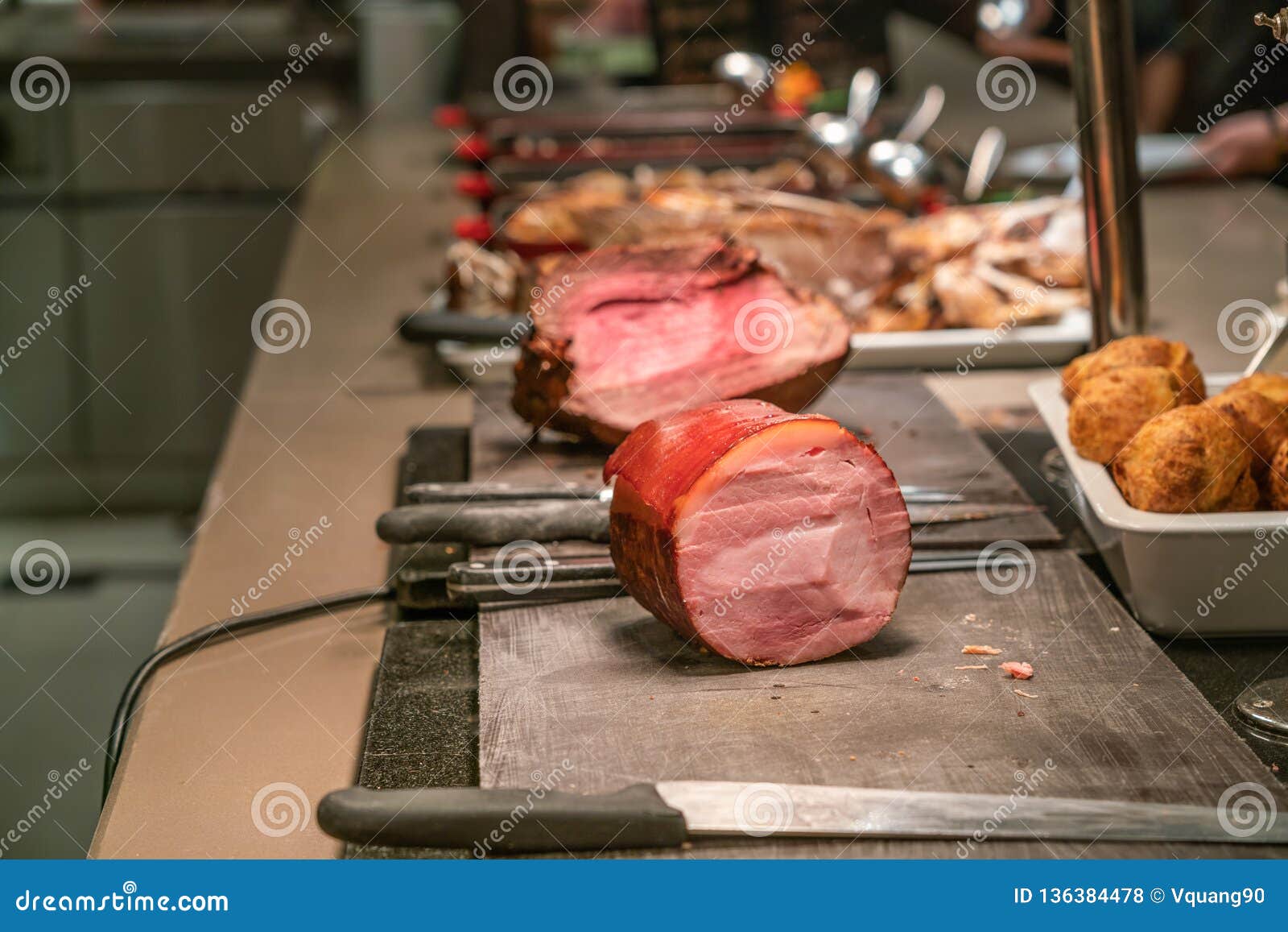 Grilled Pork and Beef Steak in the Buffet Stock Photo - Image of ...