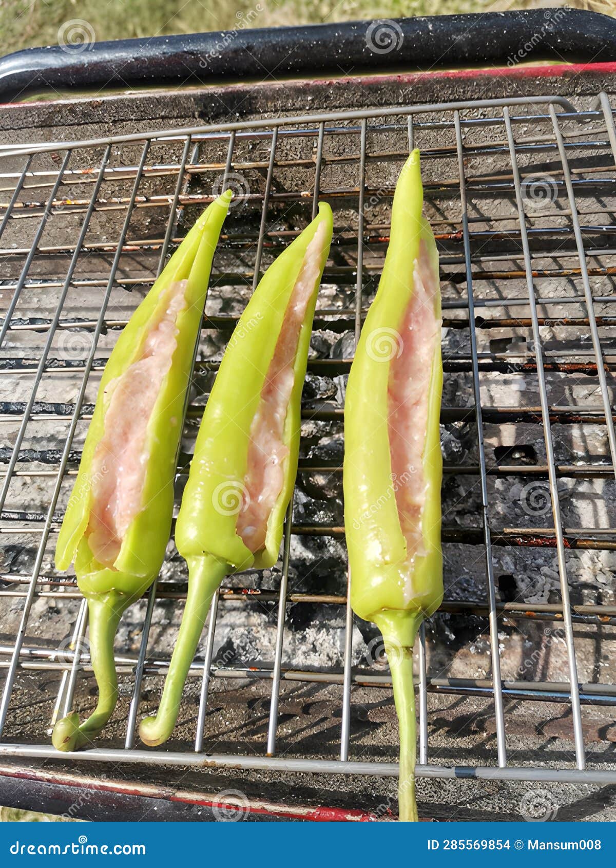 Grilled Pork with Chili in the BBQ Grill Stock Photo - Image of heat ...