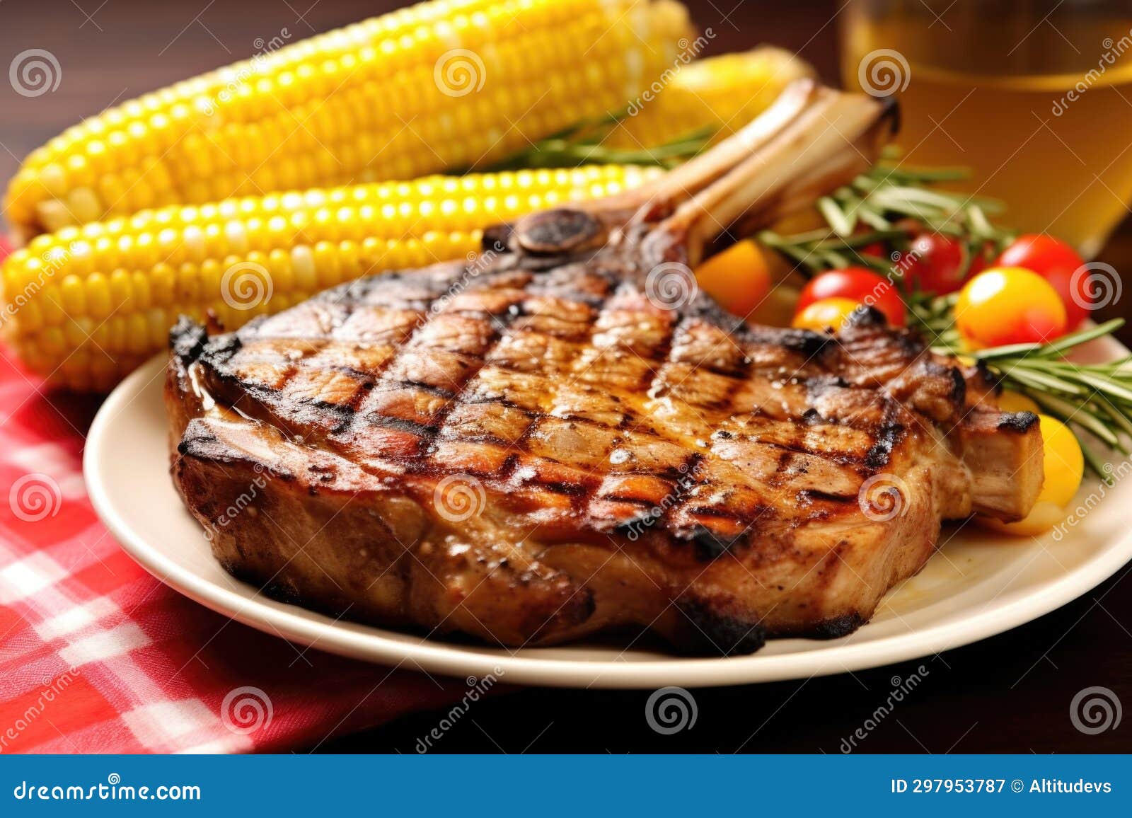 Grilled Pork Chop with a Side of Corn on the Cob Stock Image - Image of ...