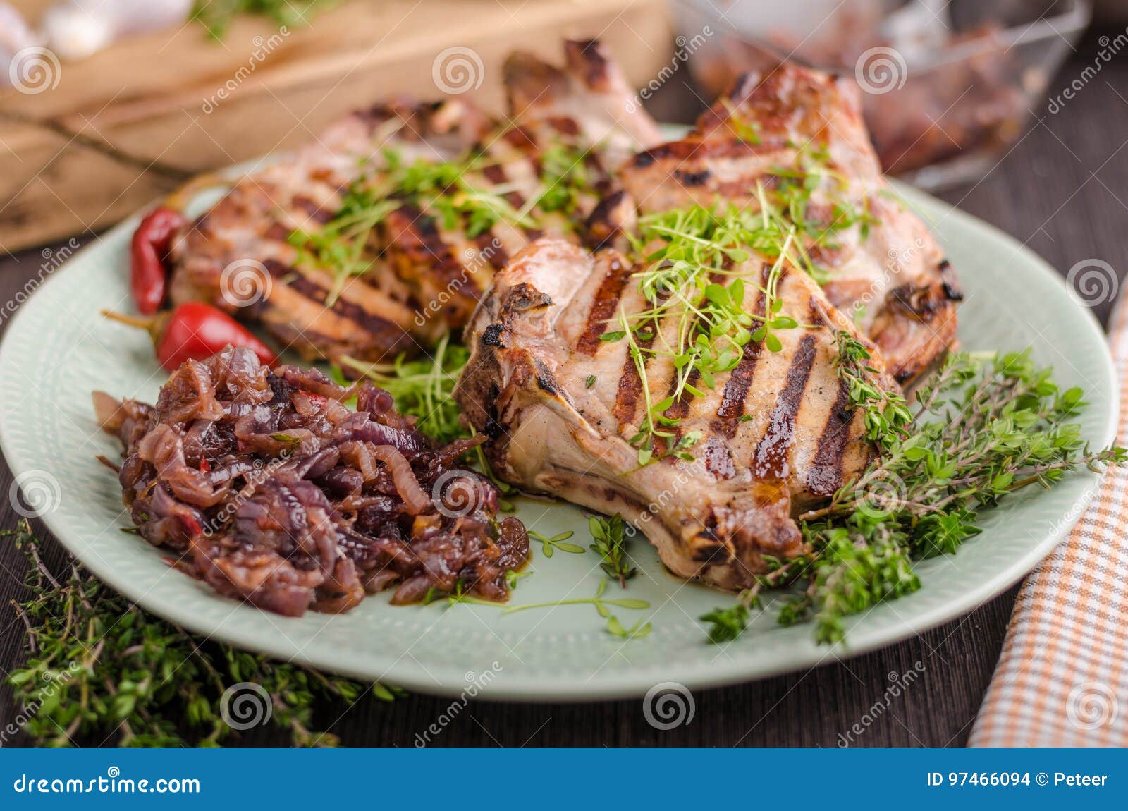 Grilled pork chops stock photo. Image of fillet, beef - 97466094