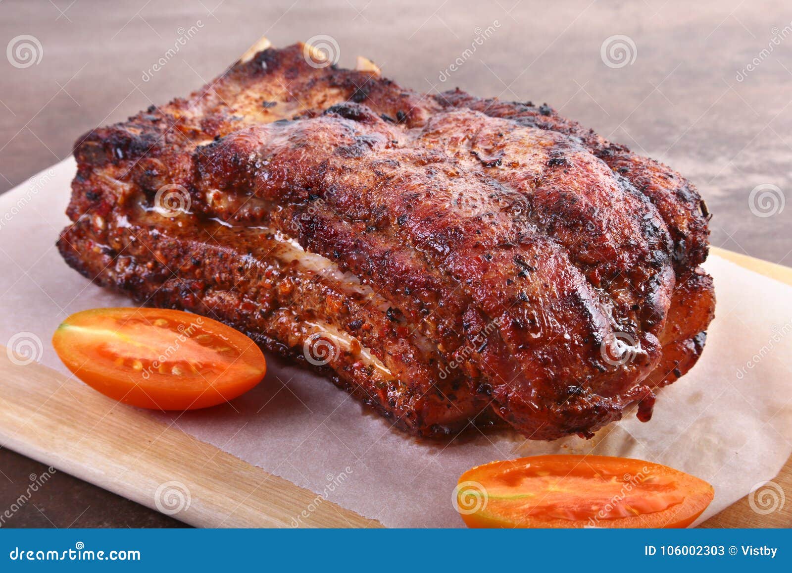 Grilled Pork Chops with Tomato and Ketchup on Plate. Stock Image ...