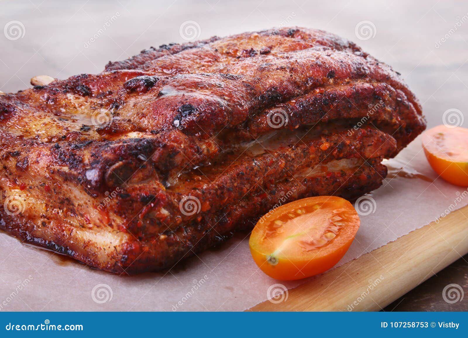 Grilled Pork Chops with Tomato and Ketchup on Plate. Stock Image ...