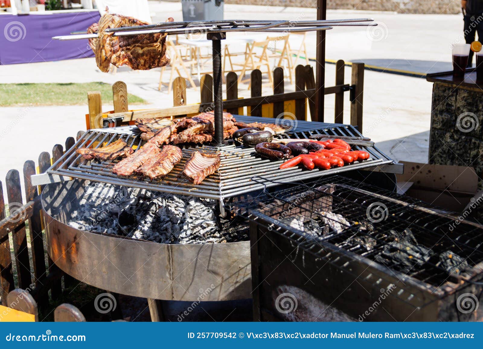 Grilled Pork Meat in Medieval Market Stock Photo - Image of festival ...