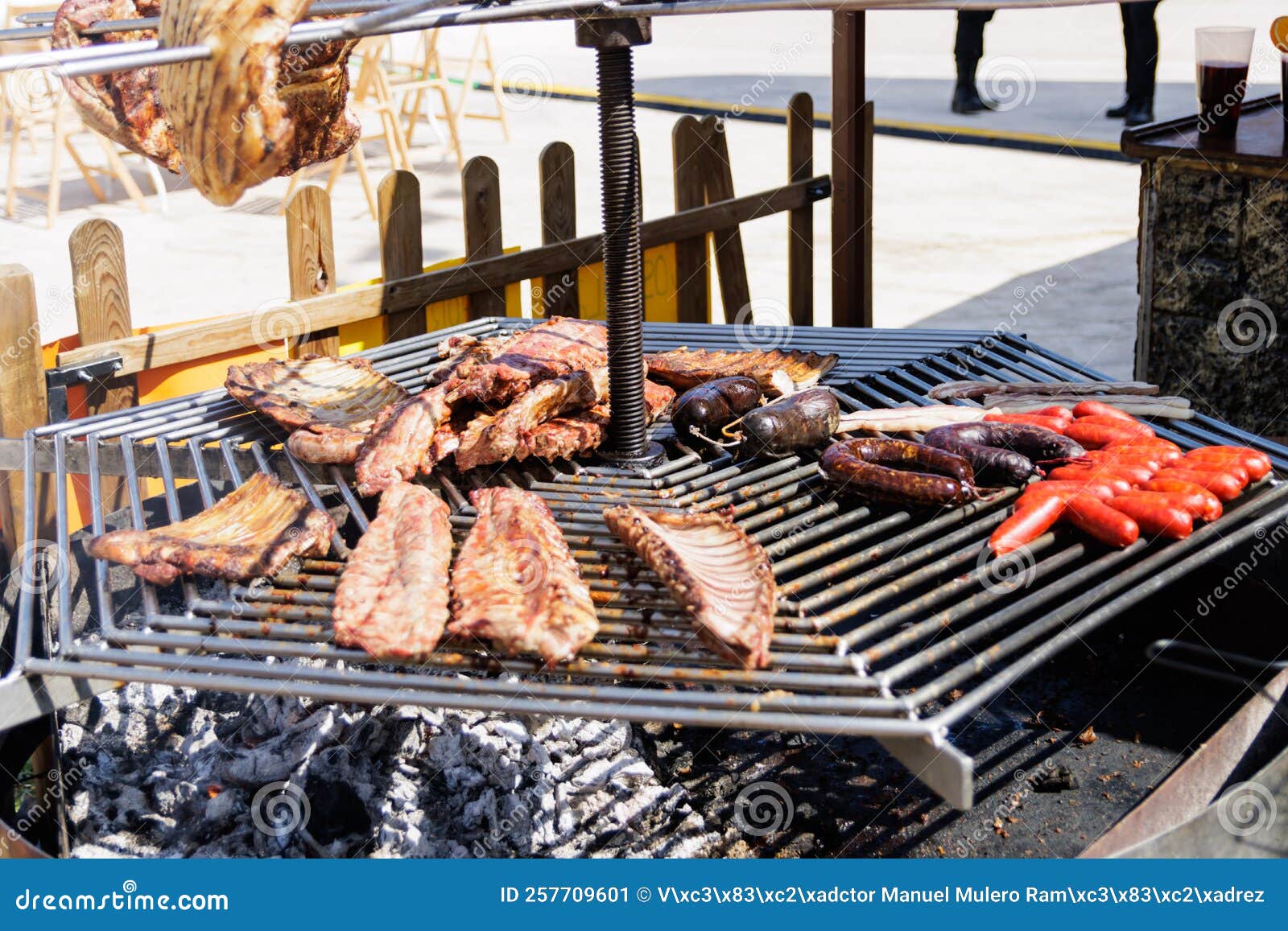 Grilled Pork Meat in Medieval Market Stock Image - Image of flame ...
