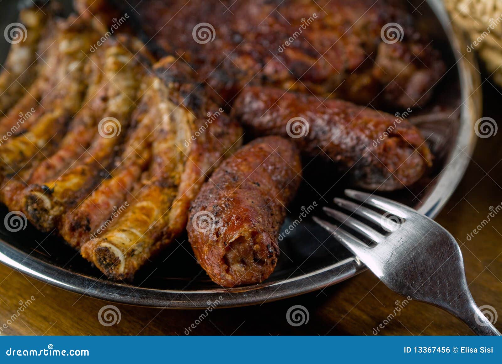 Grilled Pork Meat on a Tray Stock Photo - Image of grilled, sausage ...