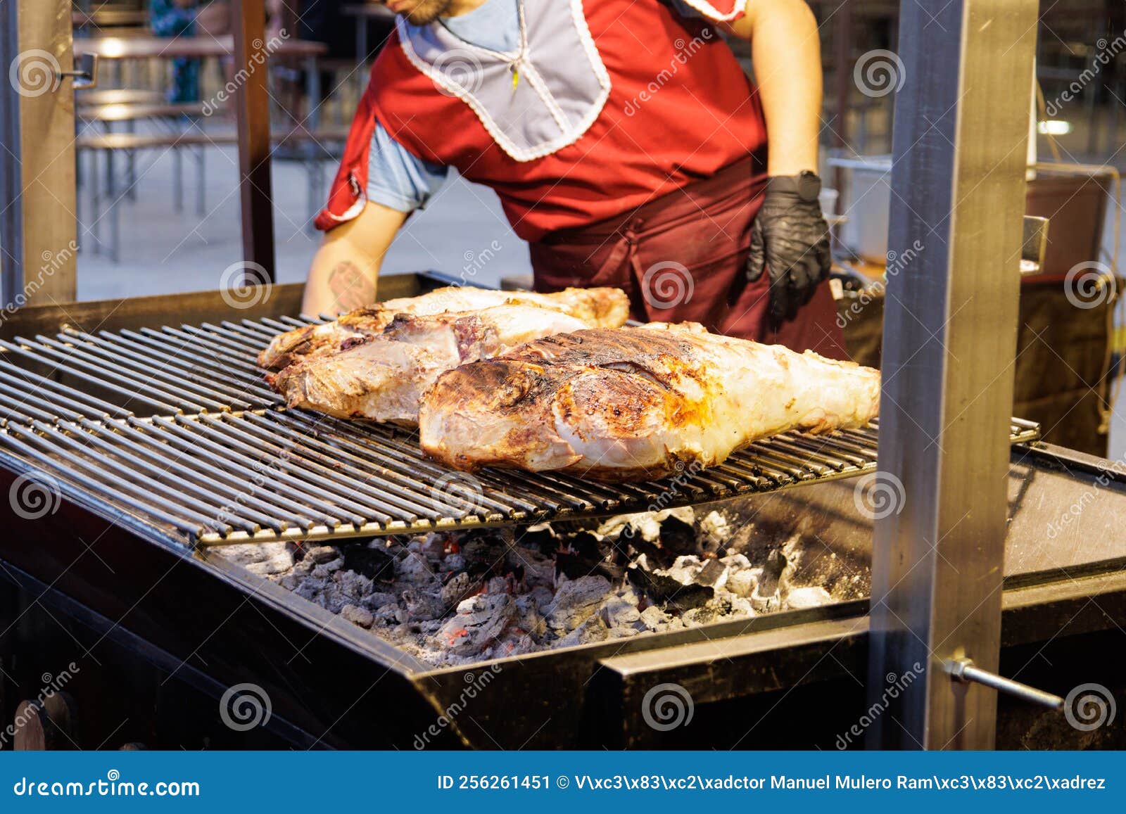 Grilled Pork in a Medieval Market Stock Image - Image of cooked, meat ...