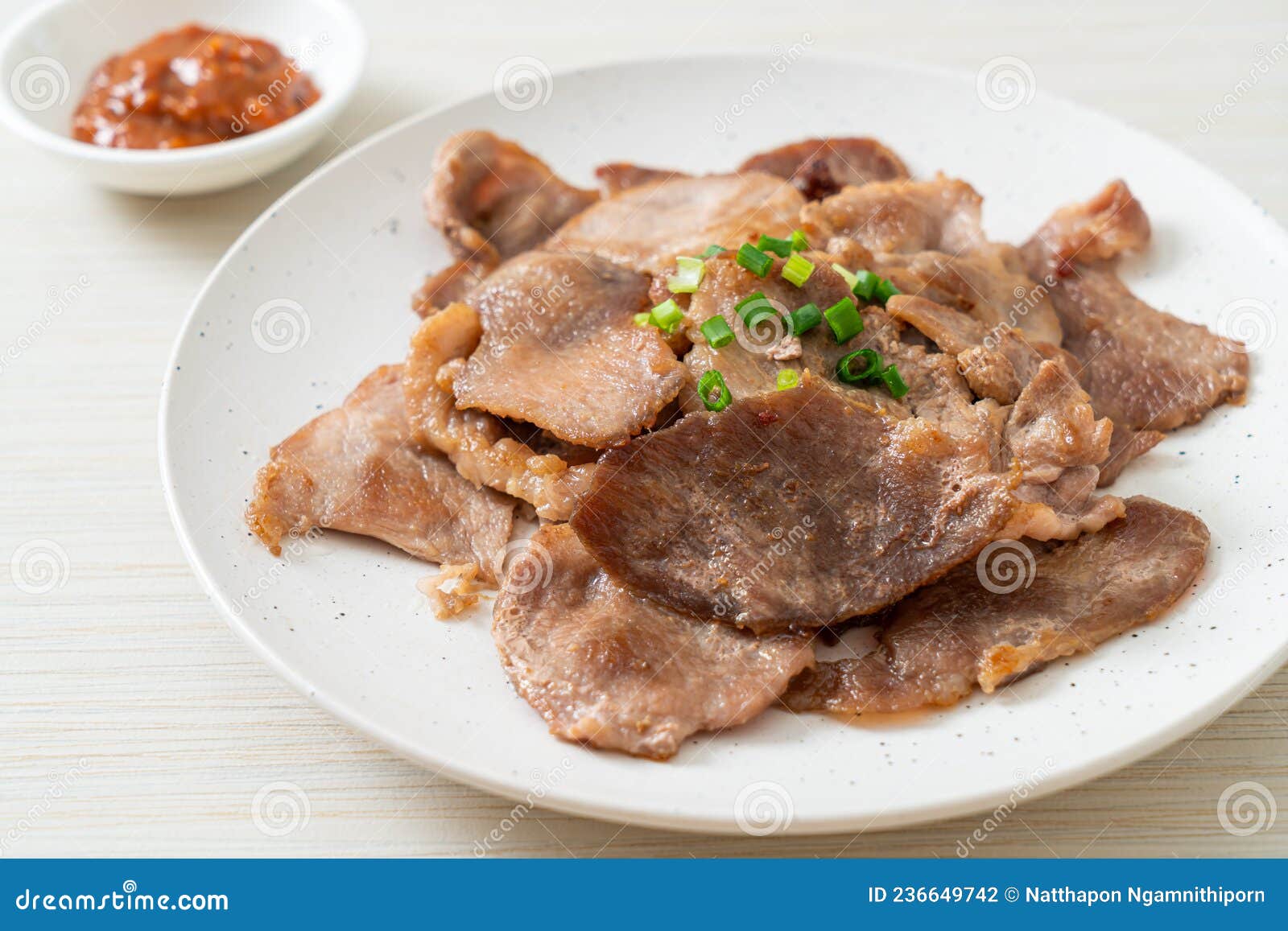 Grilled Pork Neck Sliced on Plate Stock Photo - Image of juicy ...