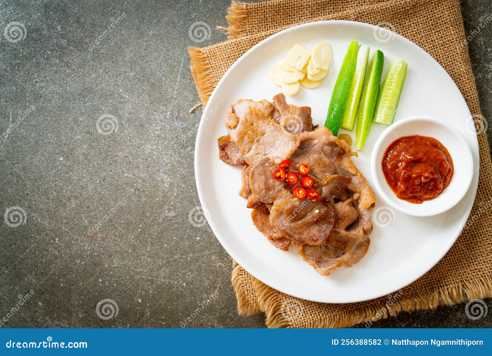 Grilled Pork Neck Sliced on Plate Stock Photo - Image of korea, grill ...