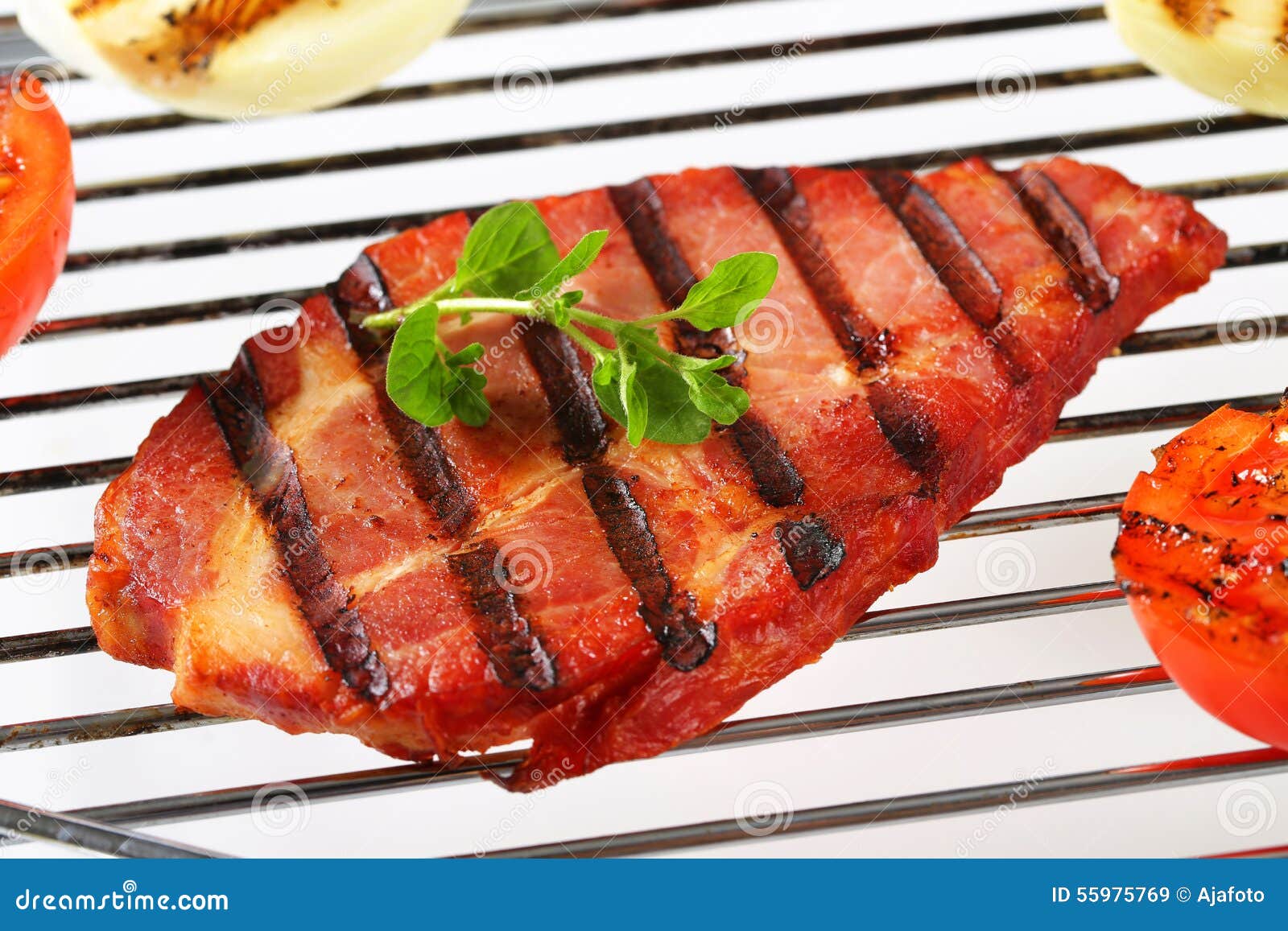Grilled pork neck steak stock image. Image of onion, grid - 55975769
