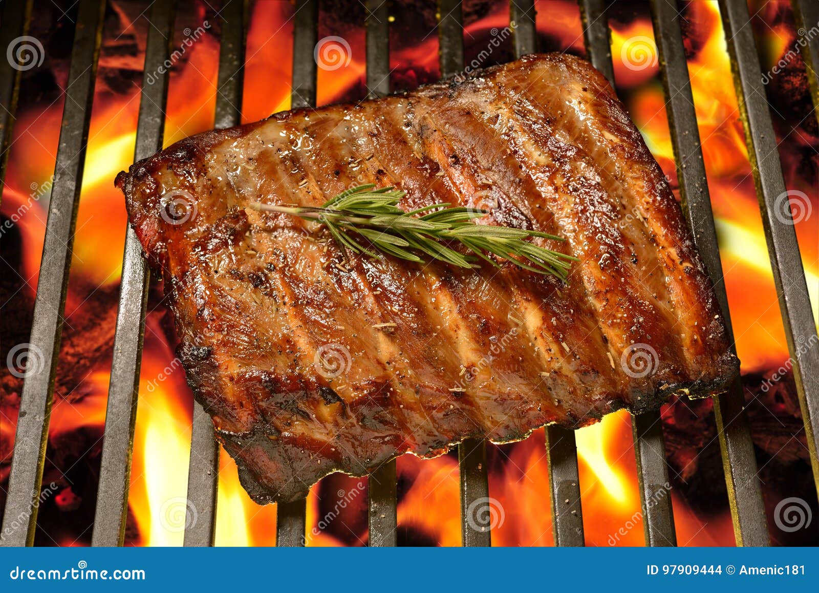 Grilled pork ribs stock photo. Image of meal, roasted - 97909444