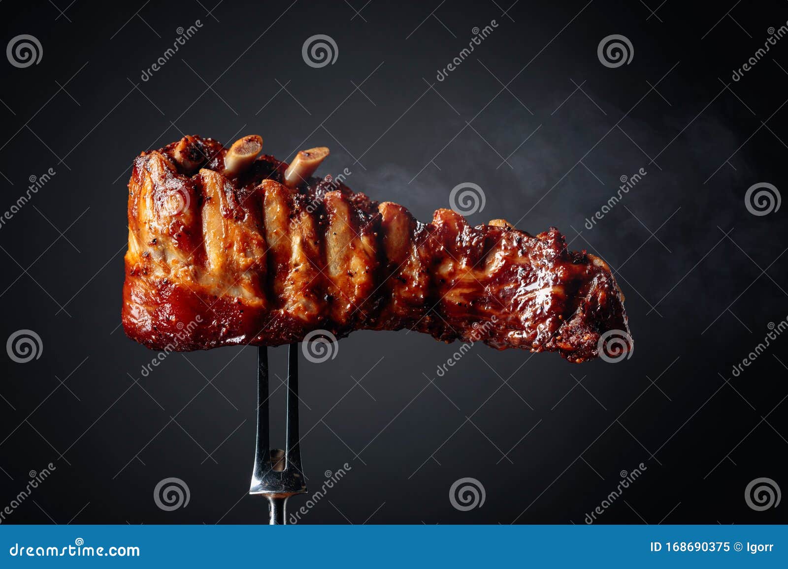 Grilled Pork Ribs on a Fork Stock Image - Image of baked, meat: 168690375