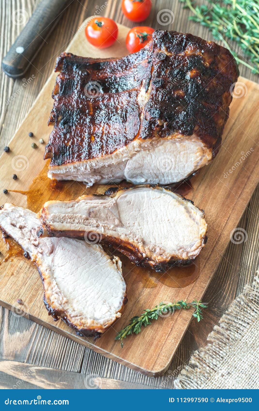Grilled Pork Ribs on the Wooden Board Stock Photo - Image of restaurant ...