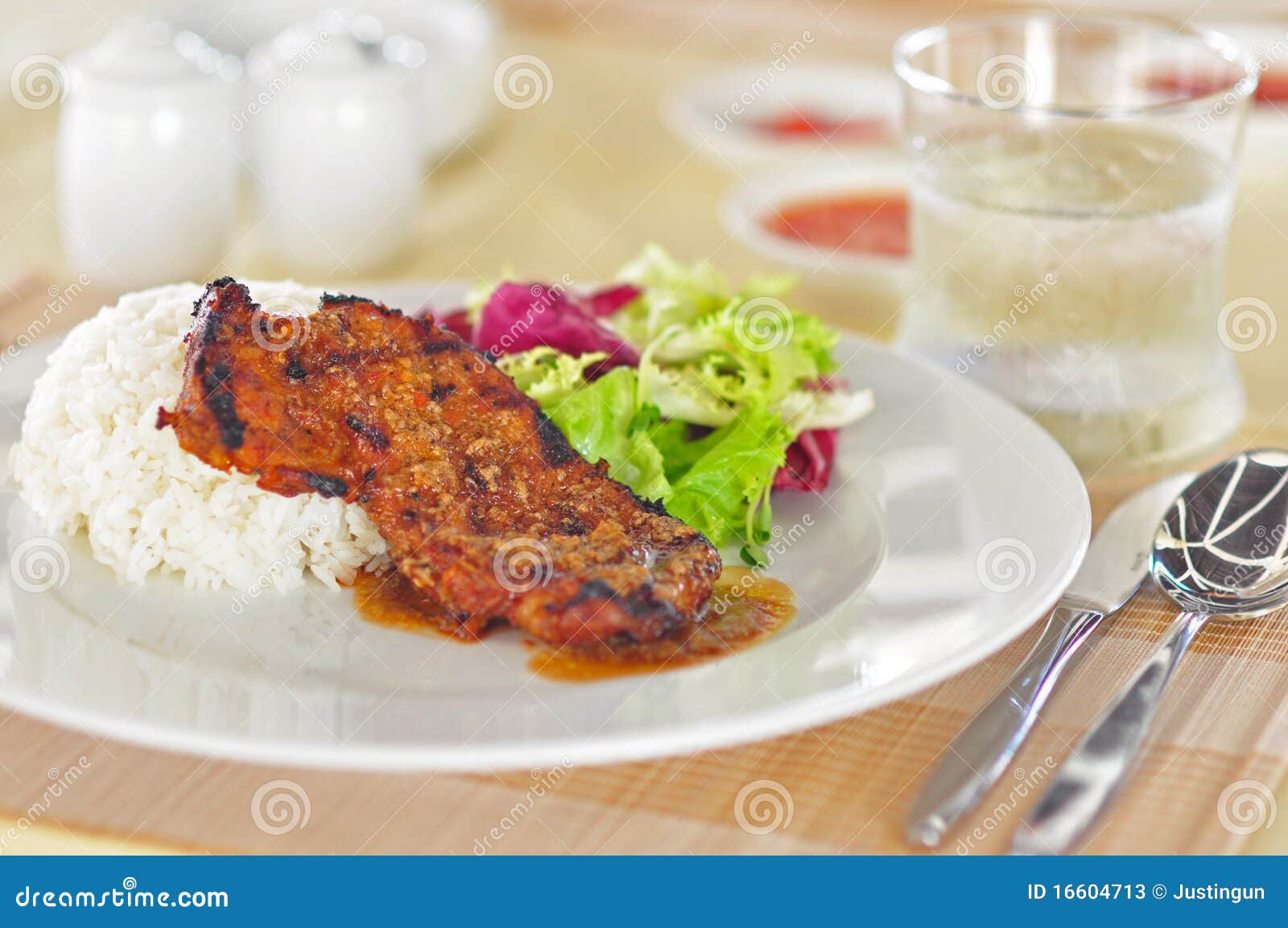 Grilled pork with rice stock image. Image of orange, menu - 16604713