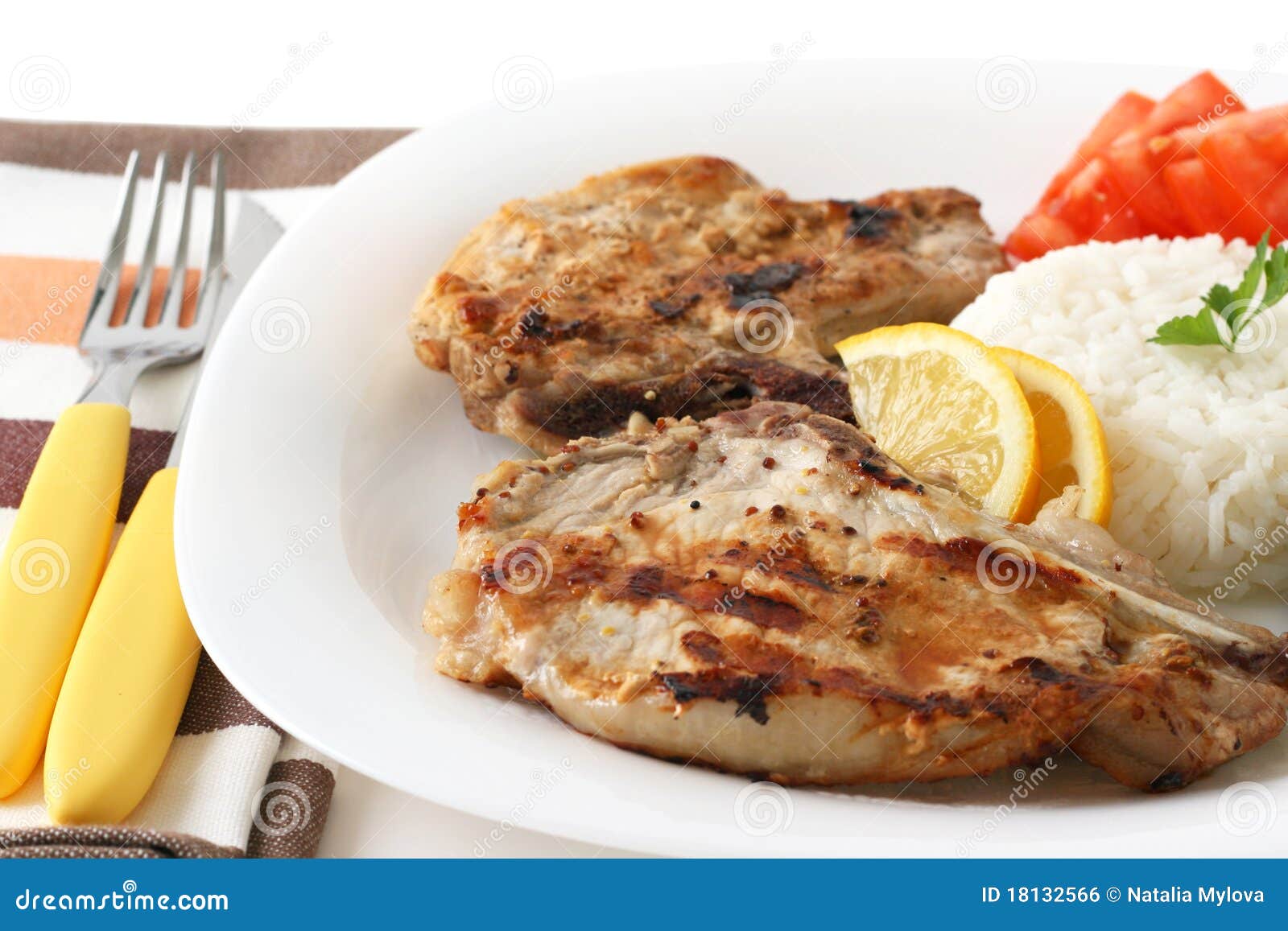 Grilled pork with rice stock photo. Image of white, grilled - 18132566