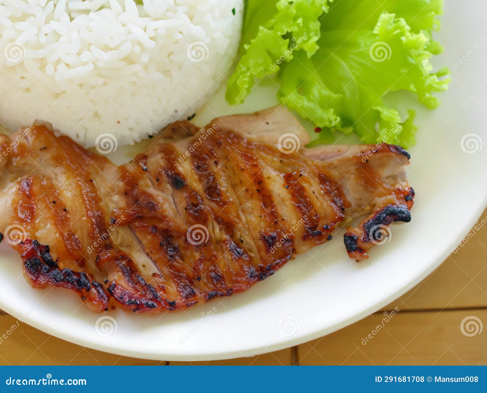 Grilled Pork and Rice with Vegetable Stock Illustration - Illustration ...