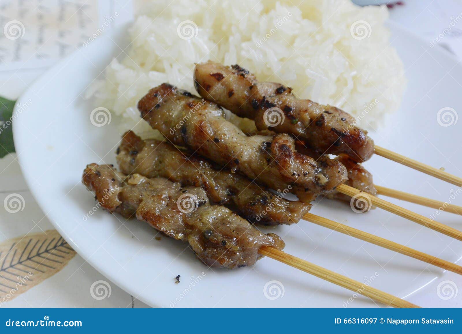 Grilled Pork with Sticky Rice Stock Image - Image of thaifood, taste ...