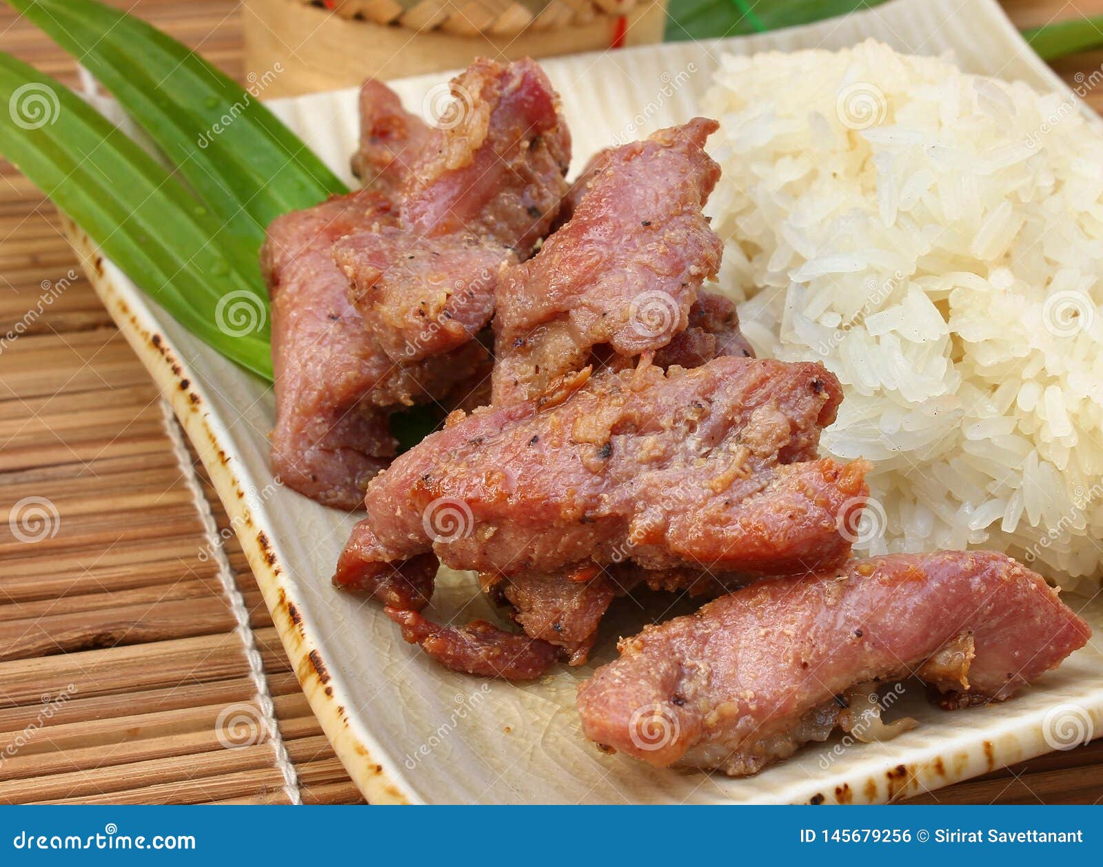Grilled Pork with Sticky Rice, Thai Food Stock Photo - Image of tasty ...