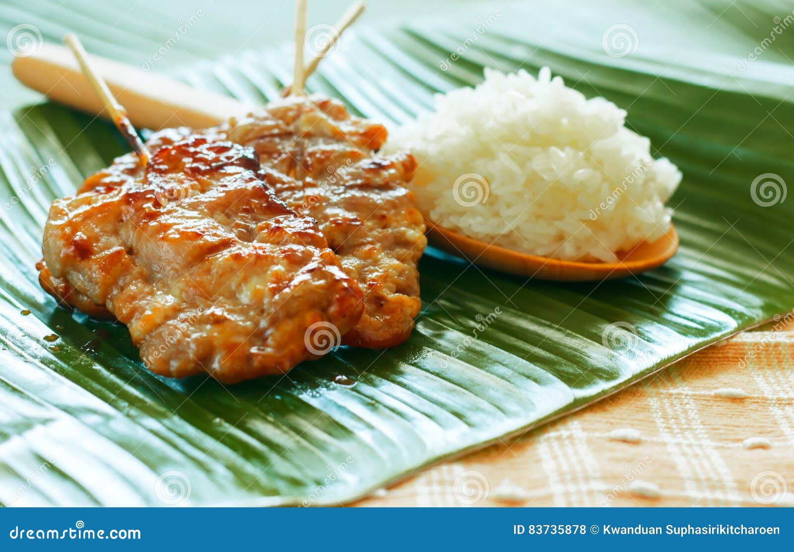 Grilled Pork with Sticky Rice Stock Photo - Image of cook, asia: 83735878