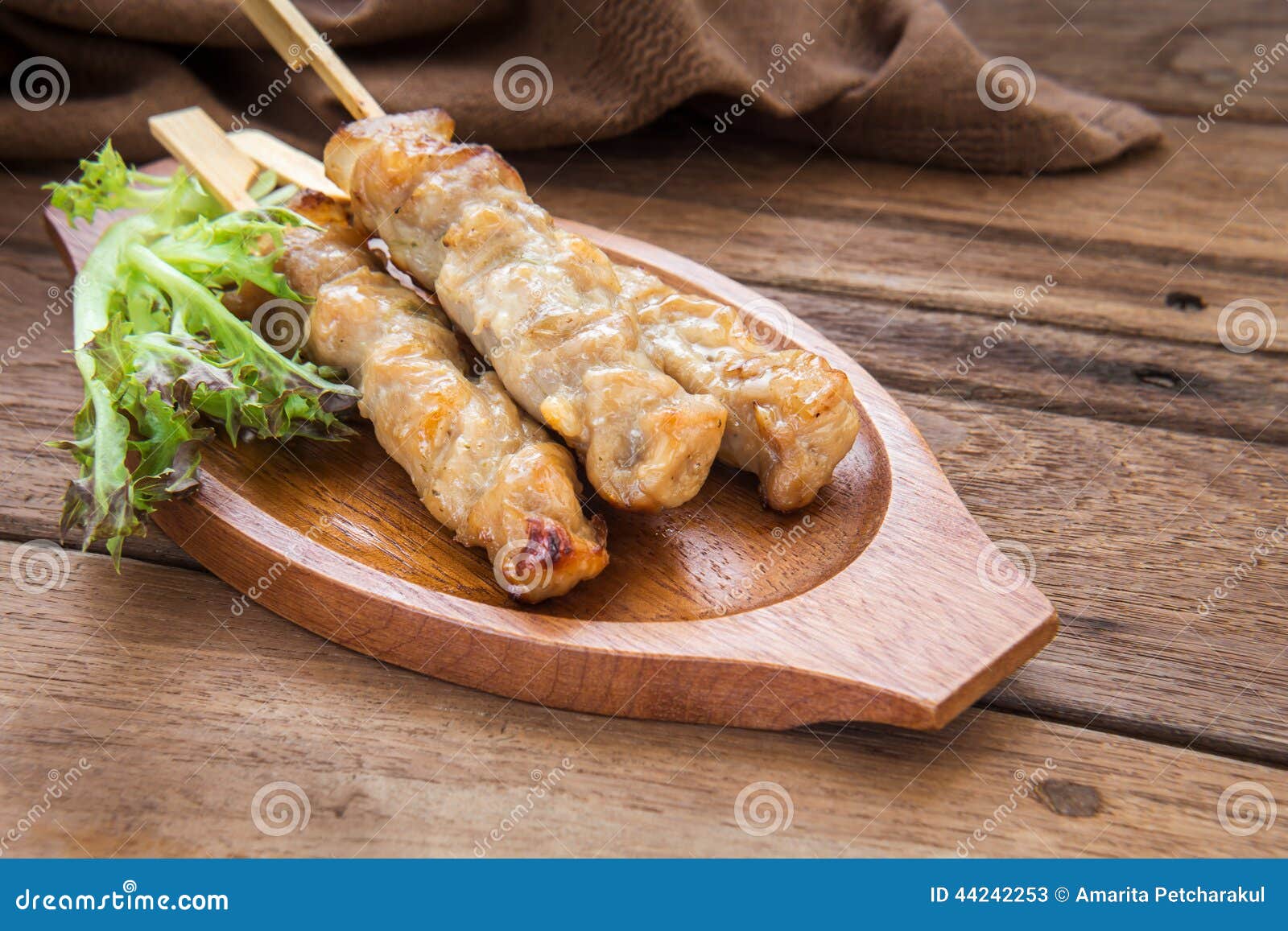 Grilled Pork on Wooden Plate Stock Image - Image of cook, meat: 44242253