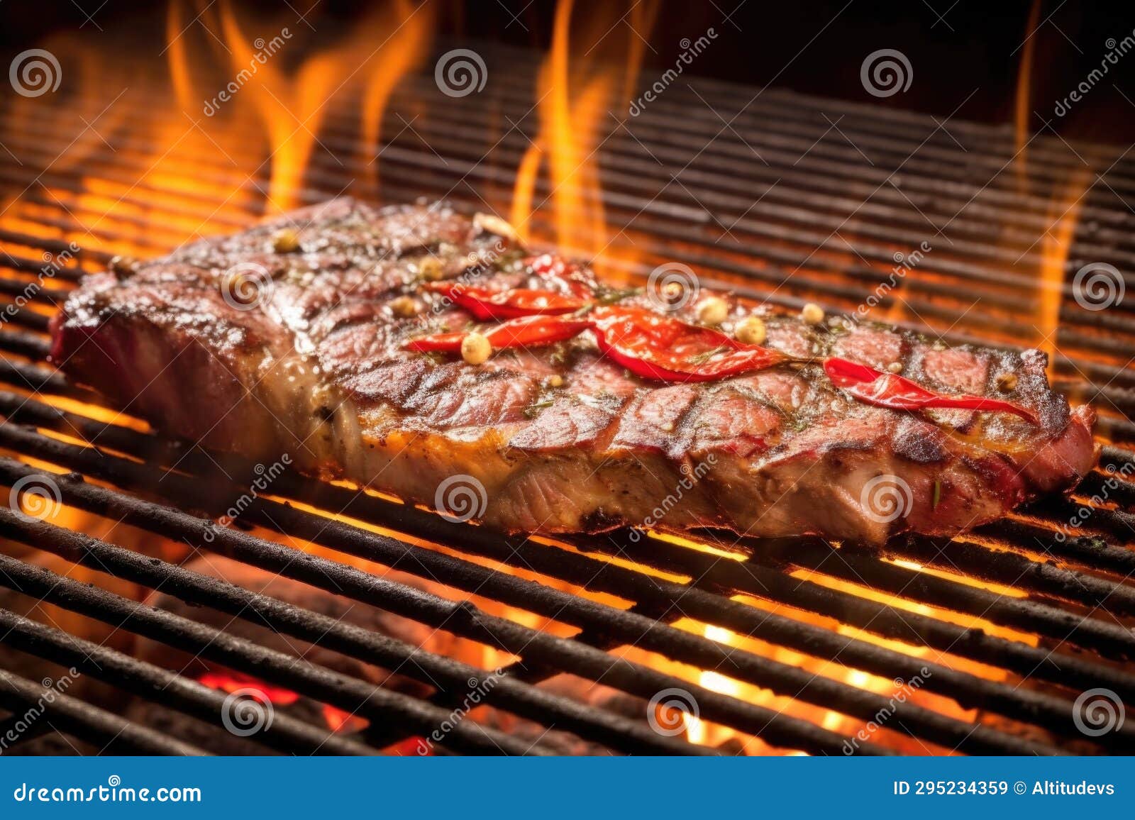 Grilled Porterhouse Steak with Charring Edges in Flames Stock Image ...