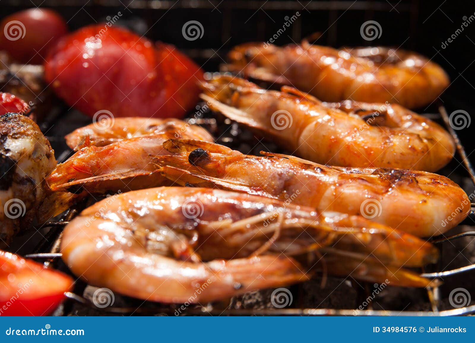 Grilled Prawns on the Barbecue Rack at the Garden Party Stock Photo ...
