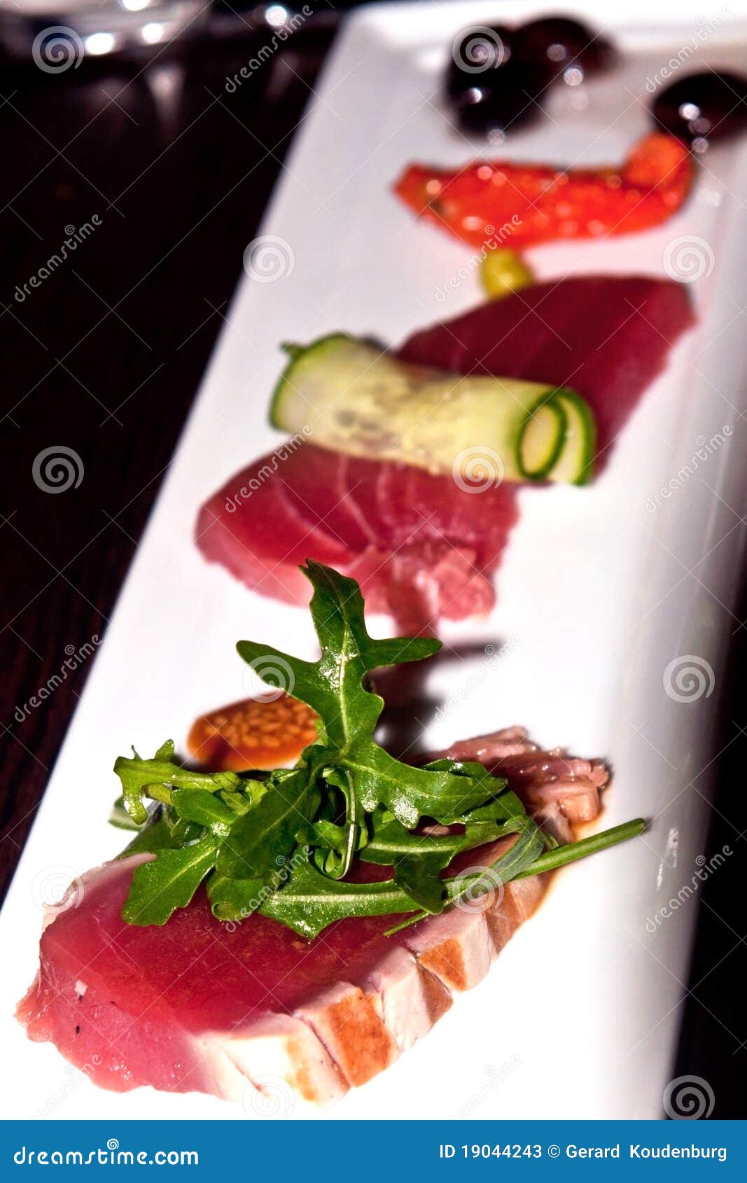 Grilled and Raw Tuna-fish on White Plate Stock Image - Image of fish ...